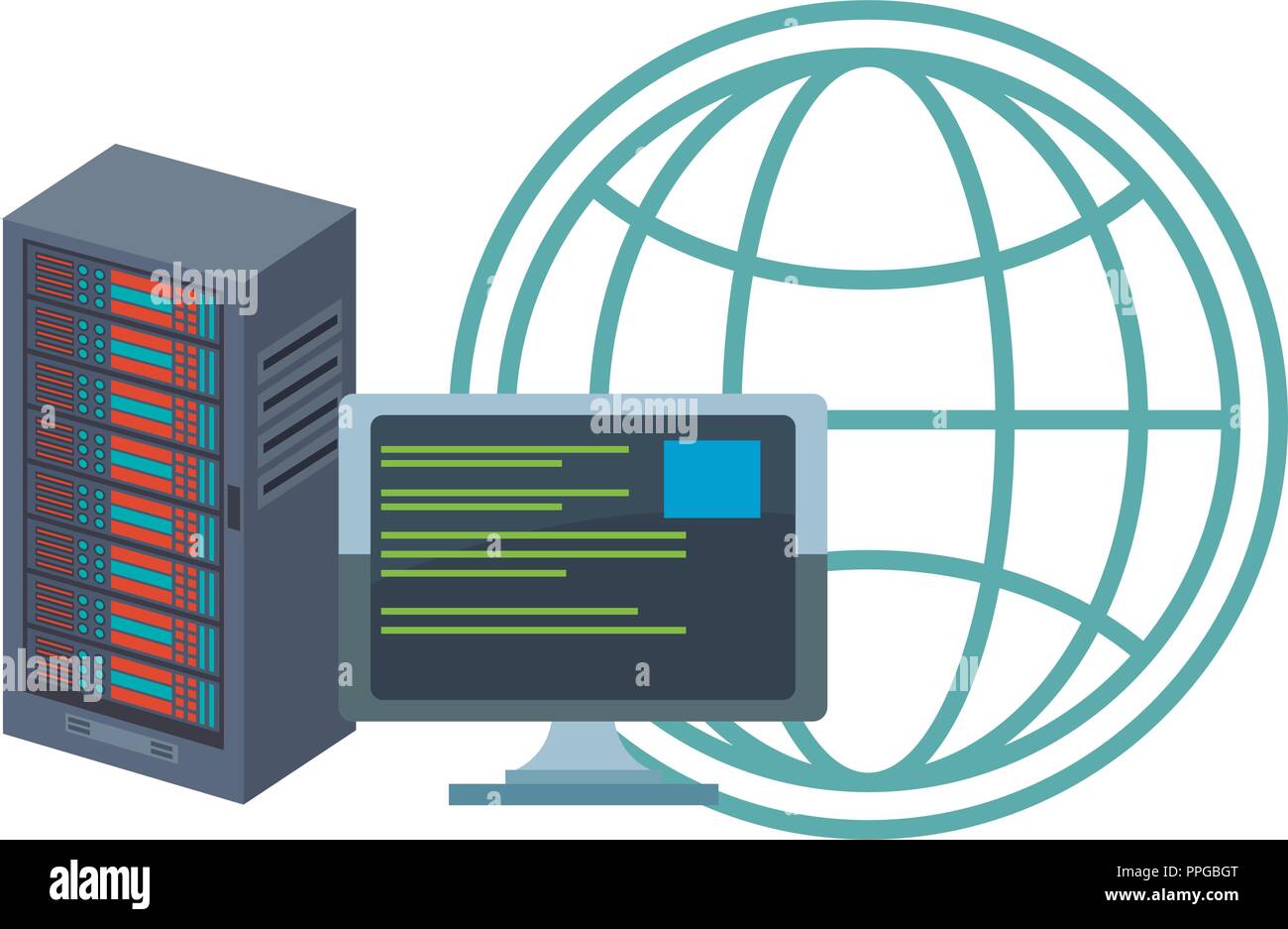 Computer with global database Stock Vector Image & Art - Alamy