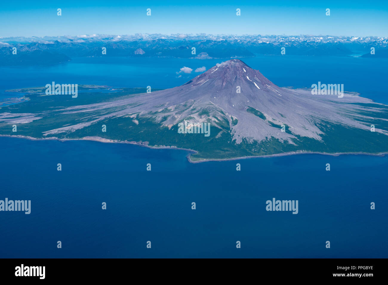 Aerial photography view of Augustine Volcano in Alaska's Cook Inlet on ...