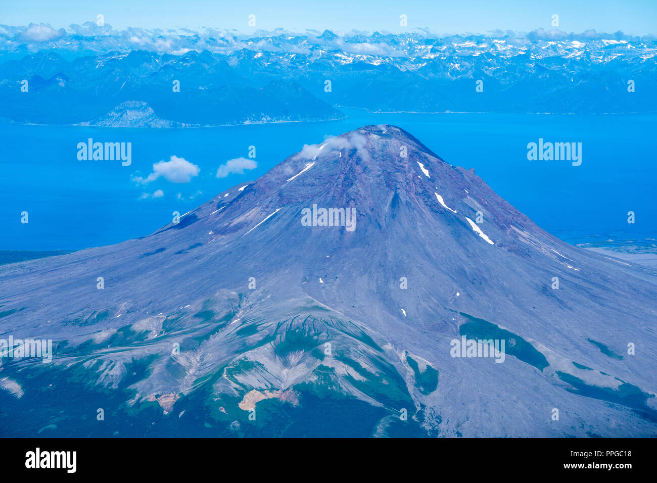 Aerial photography view of Augustine Volcano in Alaska's Cook Inlet on ...