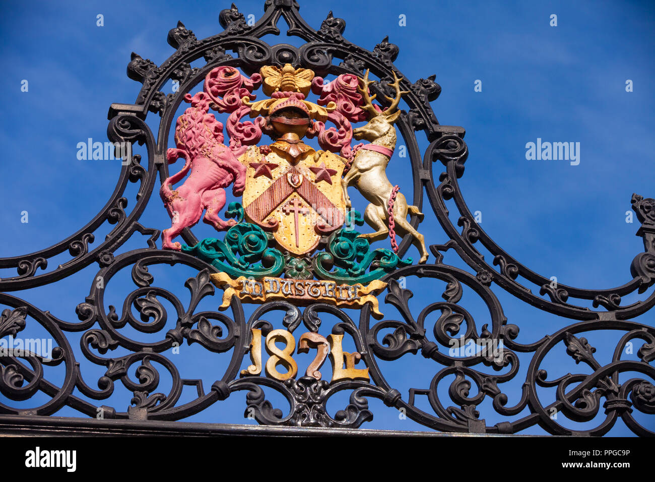 Close up of the Fettes college Coat of arms on the school gates Stock ...