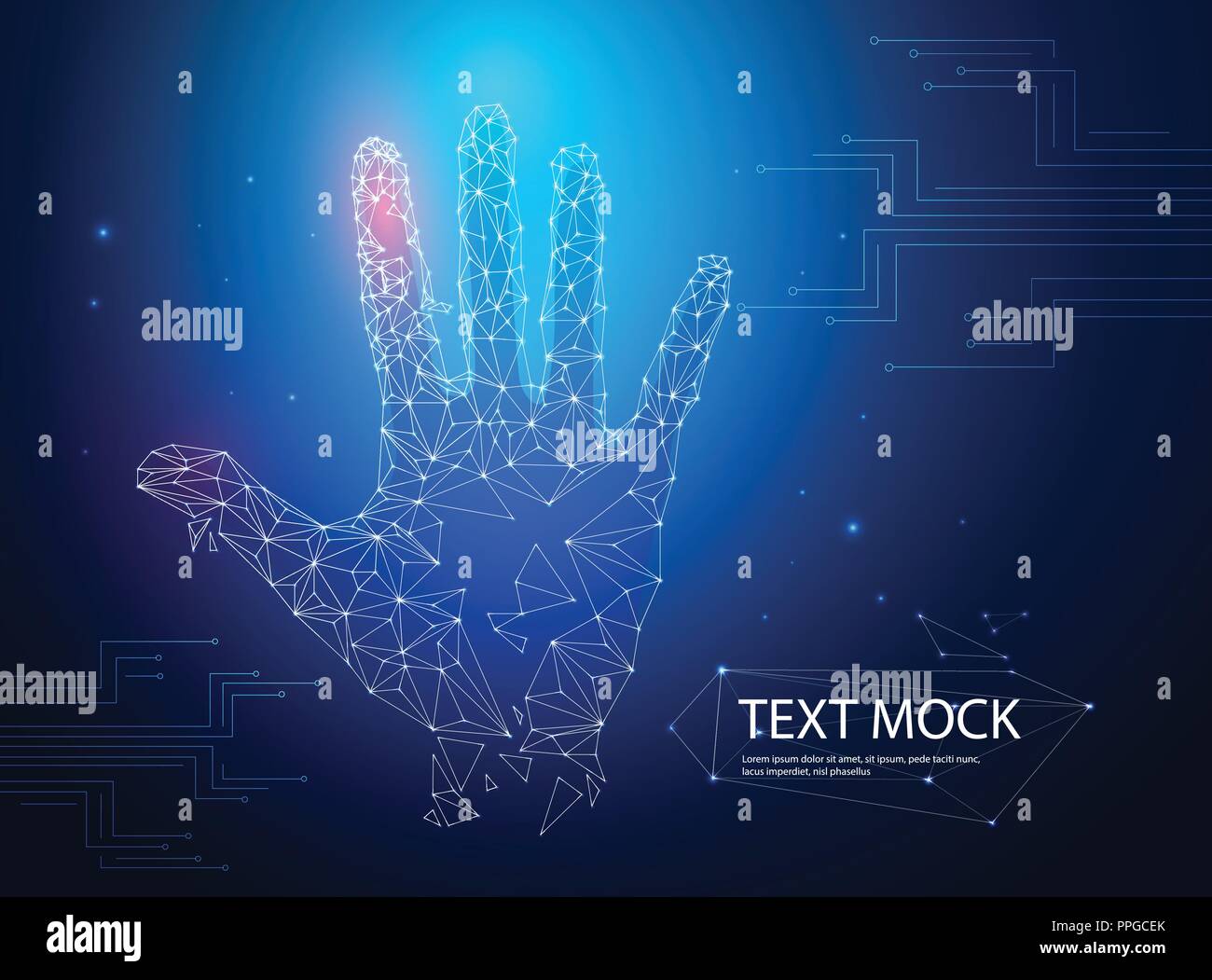 Hologram hands of lines and points. Scanning fingers. Personal ...
