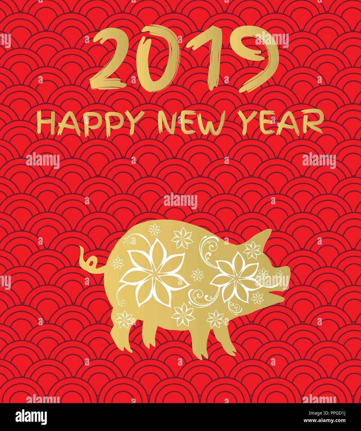 vector illustration of a floral pig 2019 Chinese calendar. New Year ...