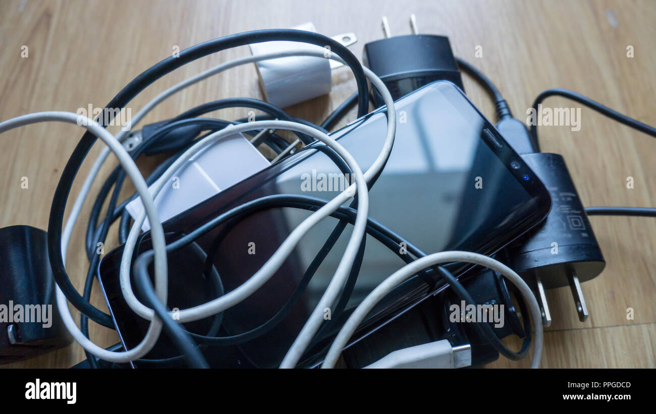 Mess Of Electric Cables And Telephone Wires Stock Photos & Mess Of ...