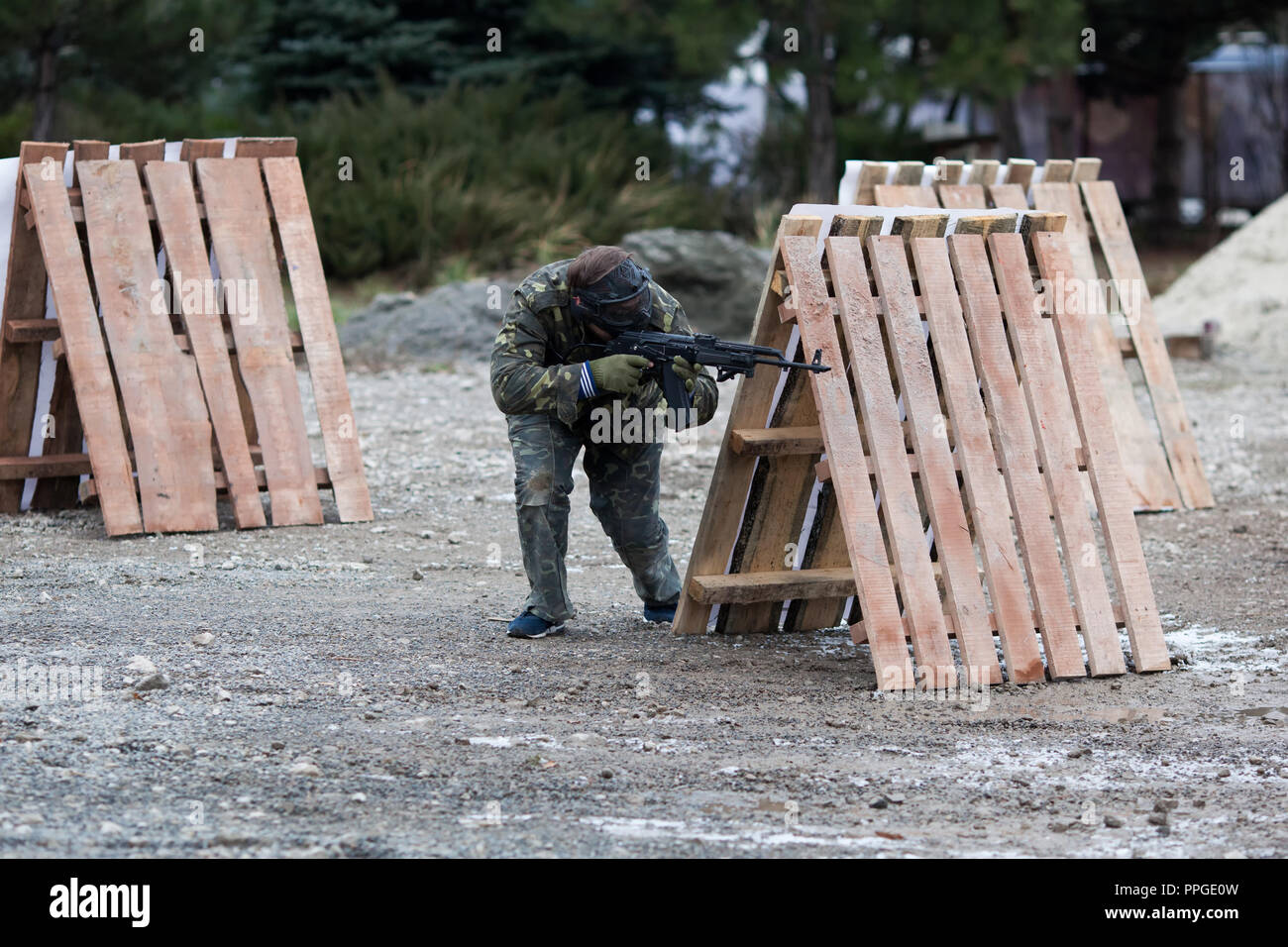 strikeball player in game (Military simulation Stock Photo - Alamy