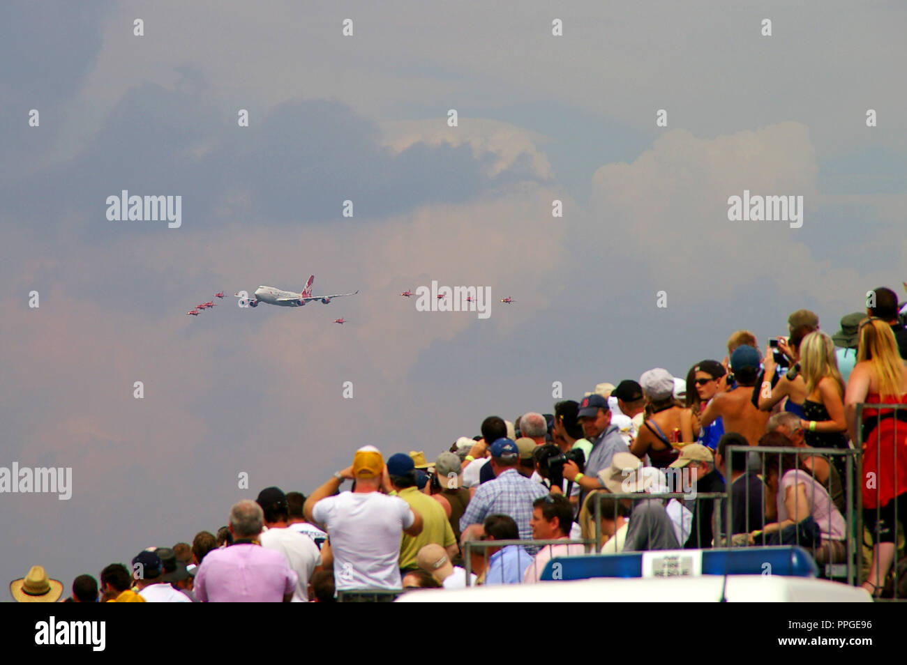 Virgin Atlantic Boeing 747 Jumbo Jet plane flying in formation with RAF ...