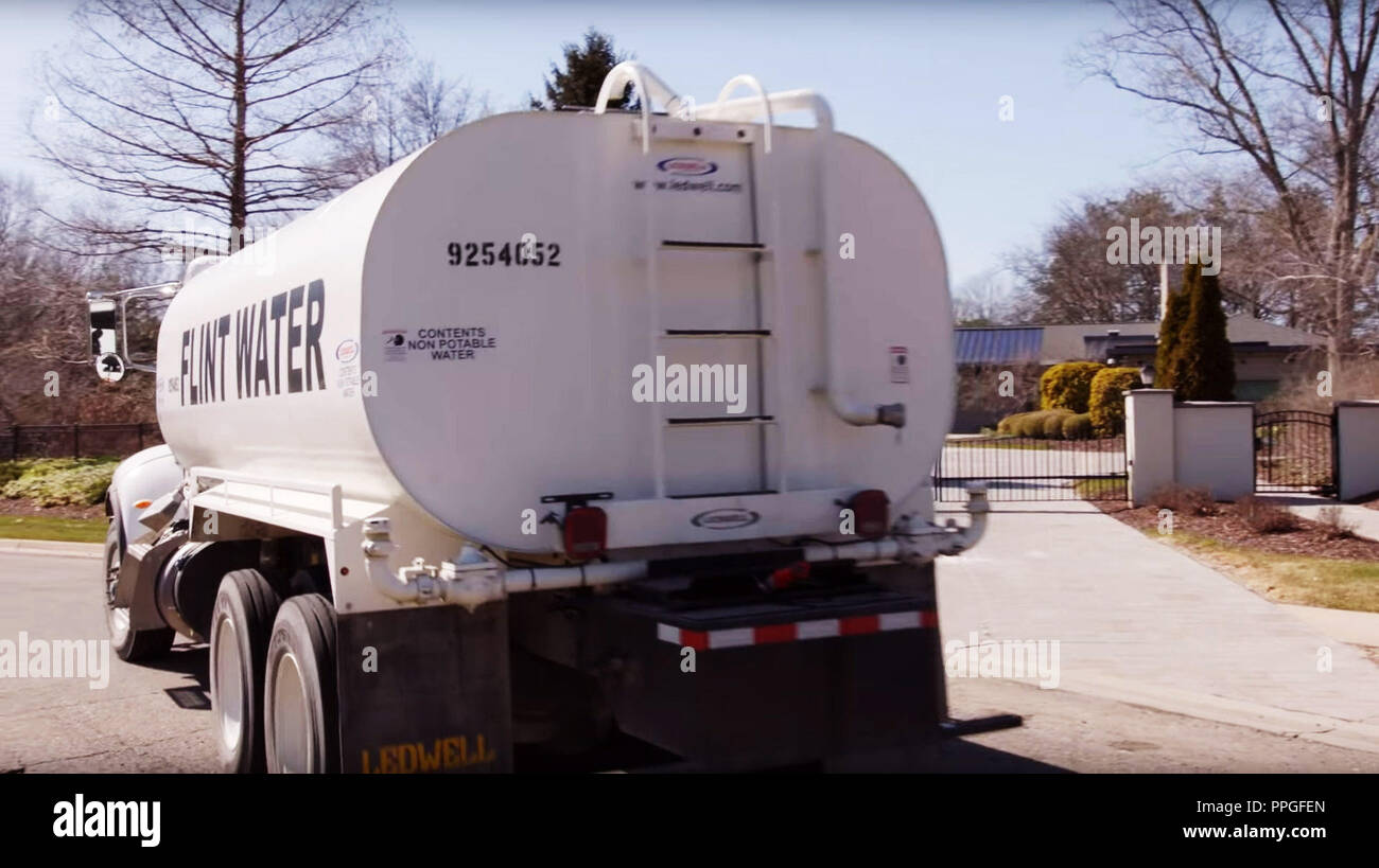 FAHRENHEIT 11/9, A tanker truck of polluted Flint water at the home of ...