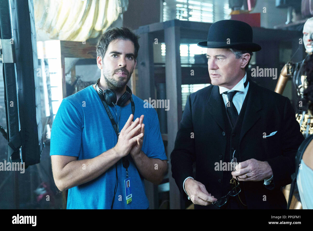THE HOUSE WITH A CLOCK IN ITS WALLS, from left, director Eli Roth, Kyle ...