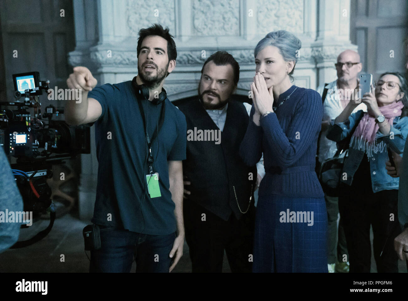 THE HOUSE WITH A CLOCK IN ITS WALLS, from left, director Eli Roth, Jack ...