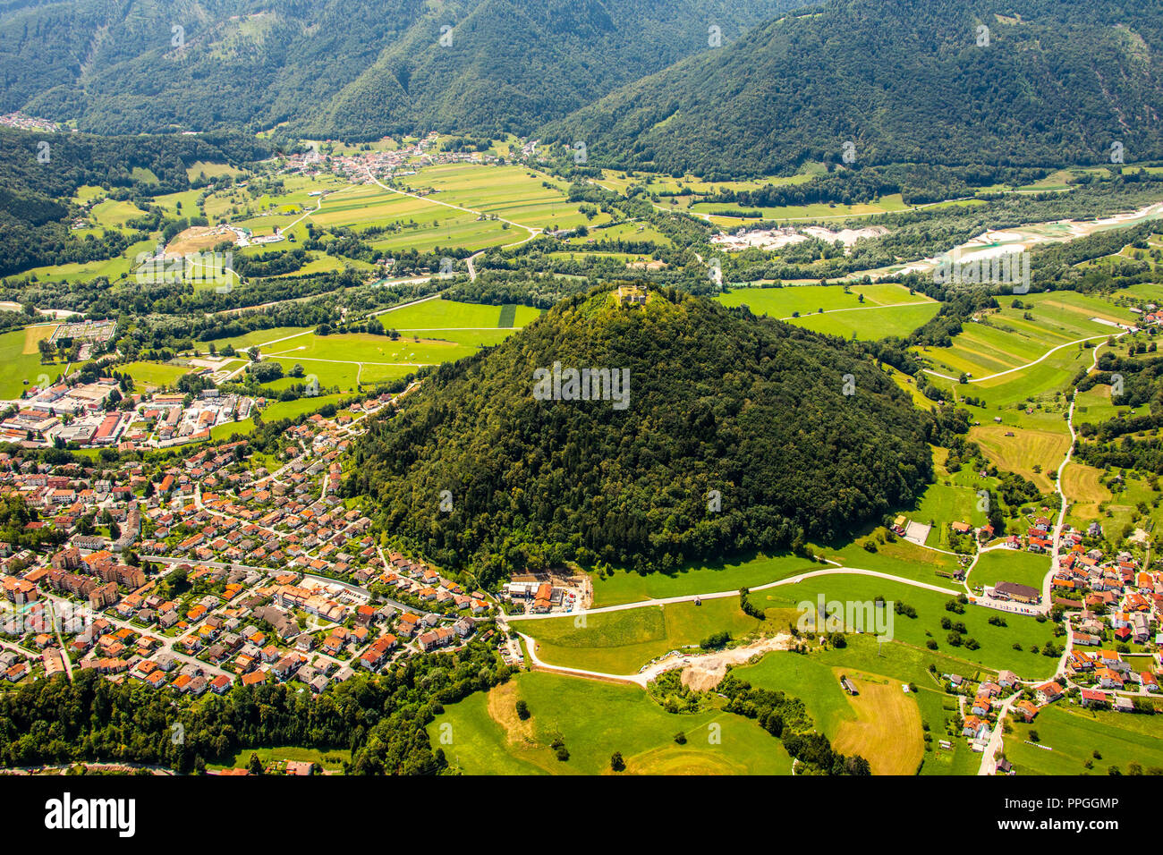 Tolmin Castle, or Castle on Kozlov Rob, above Tolmin, Slovenia Stock ...