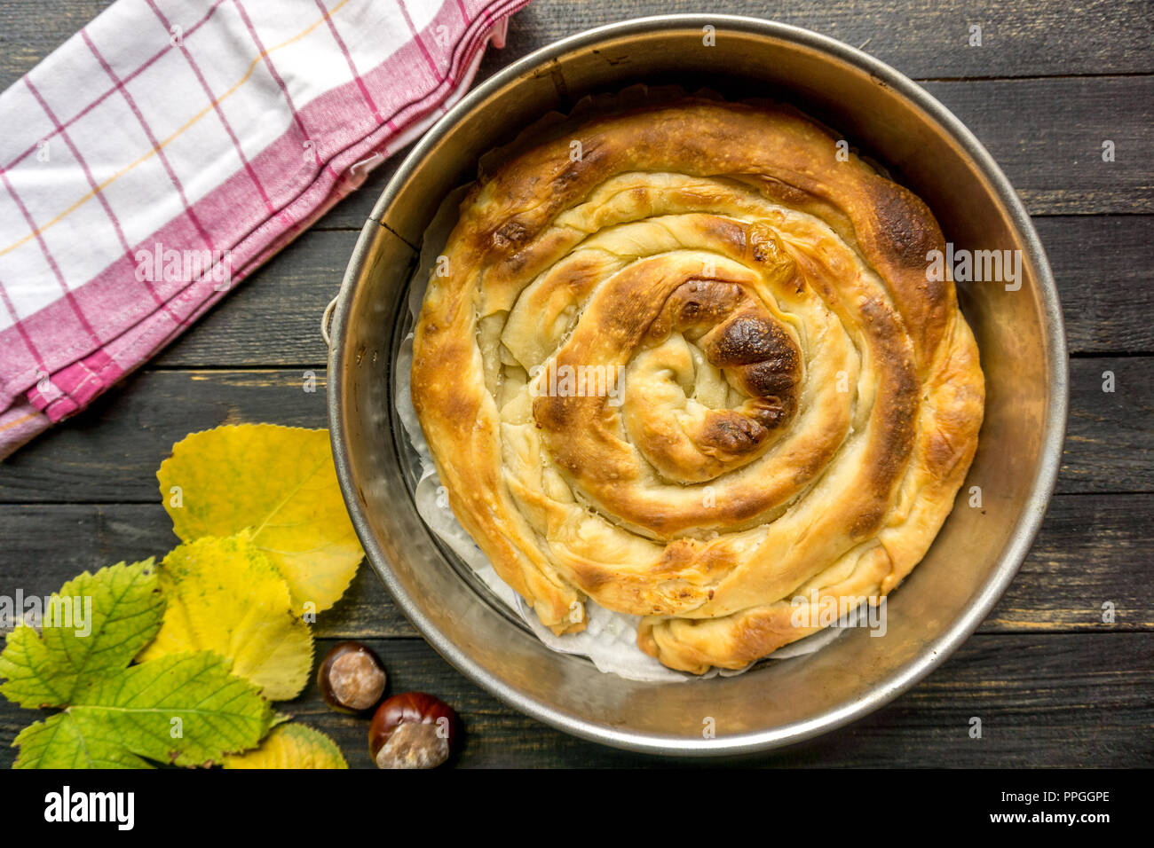 Homemade Traditional Serbian Gibanica with cheese horizontal view from ...