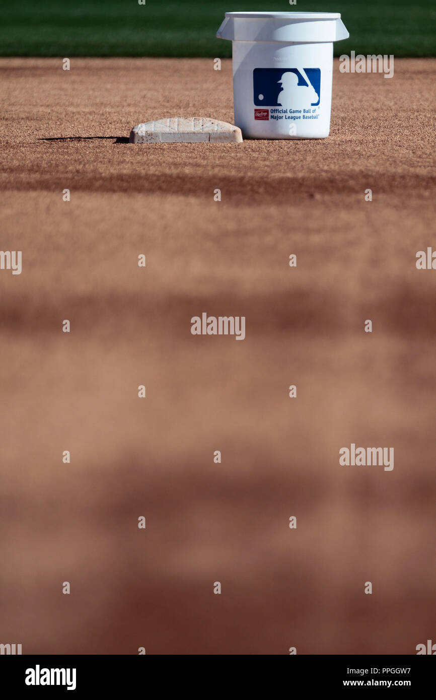 bucket with mlb logo on Second base Stock Photo - Alamy