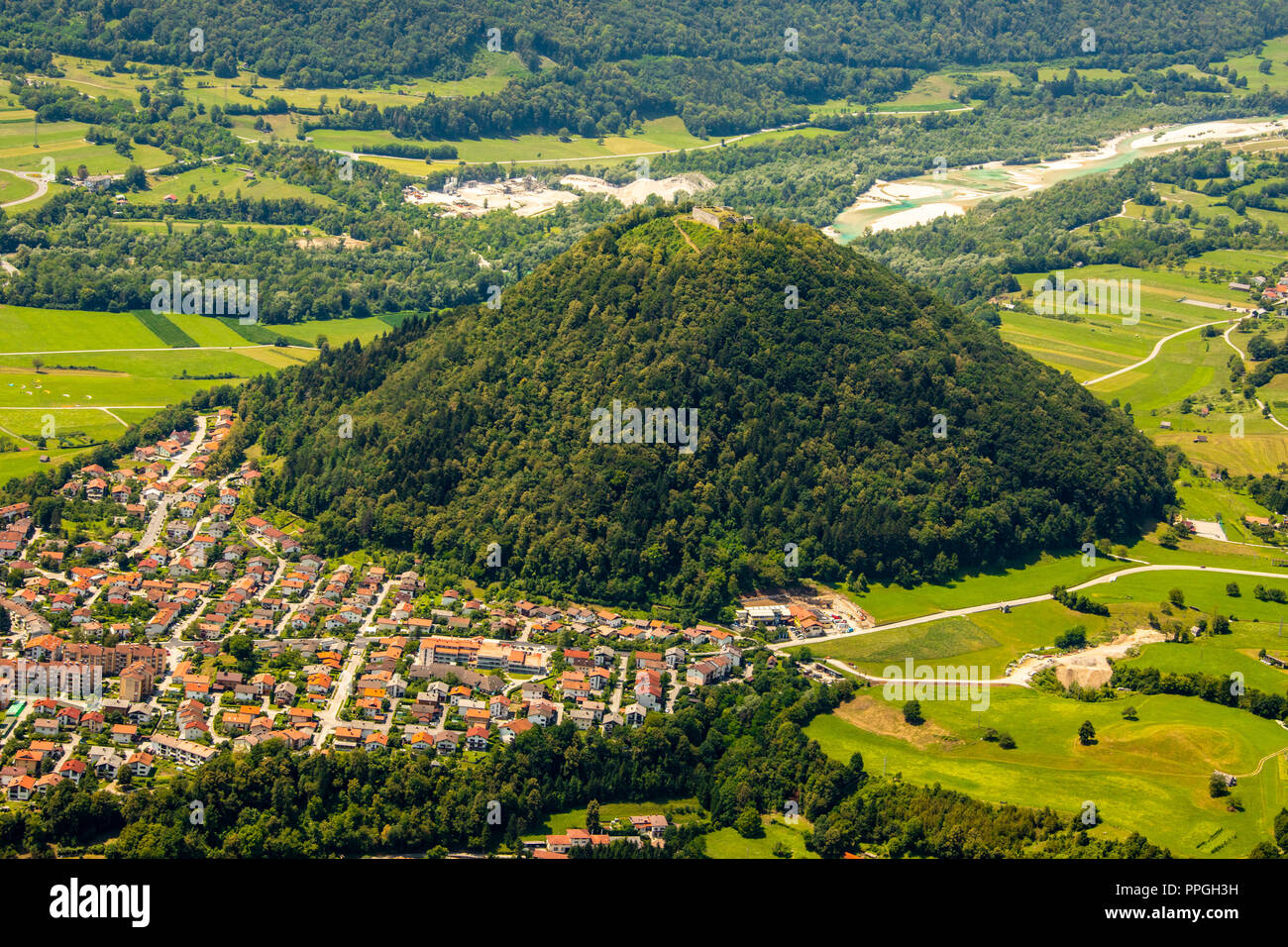 Tolmin Castle, or Castle on Kozlov Rob, above Tolmin, Slovenia Stock ...