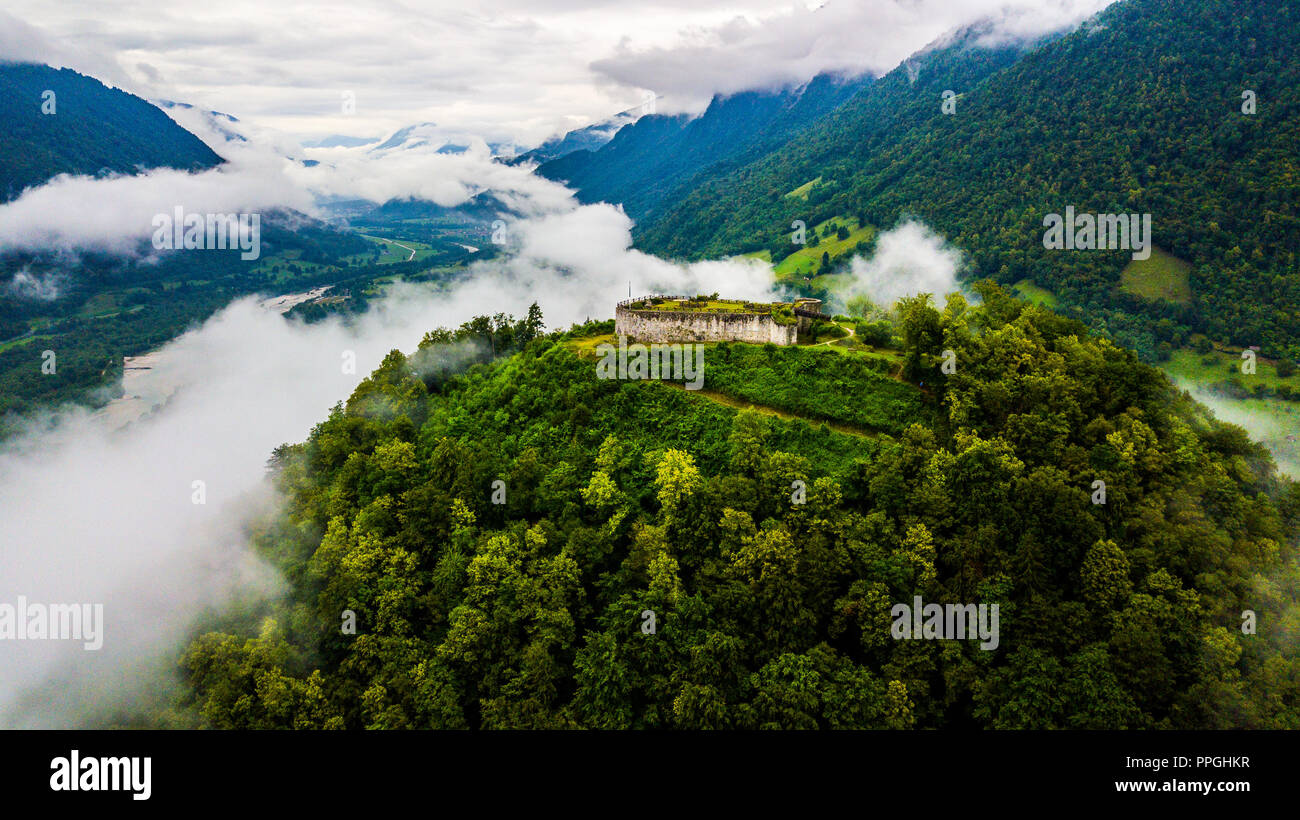 Tolmin Castle, or Castle on Kozlov Rob, above Tolmin, Slovenia Stock ...