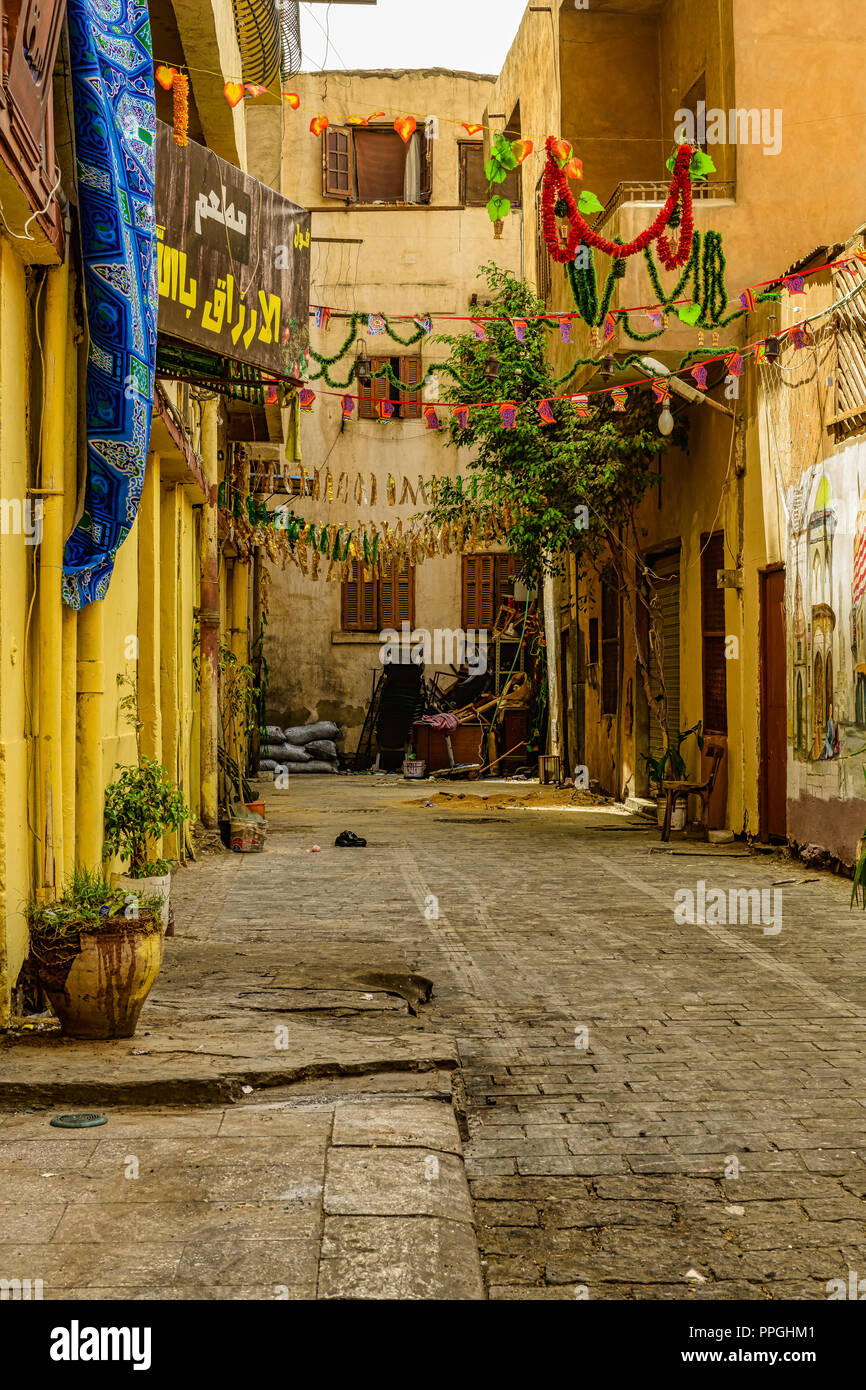 Decorations on a side street in Islamic Cairo celebrating Ramadan Stock ...