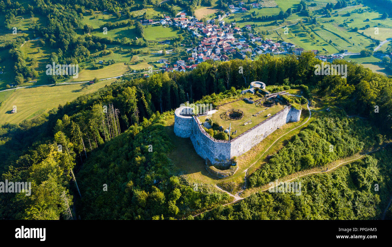Tolmin Castle, or Castle on Kozlov Rob, above Tolmin, Slovenia Stock ...