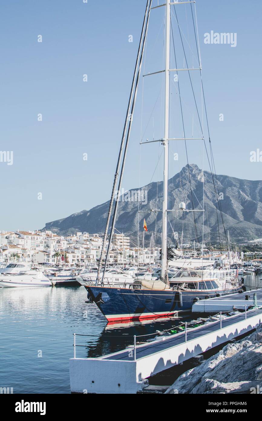 Sailing yachts in Puerto Banus, luxury marina of Marbella, Costa del ...