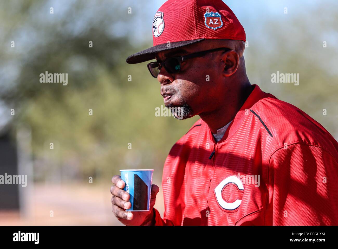 Delino Deshields, Coach, durante entrenamiento de los Rojos de ...