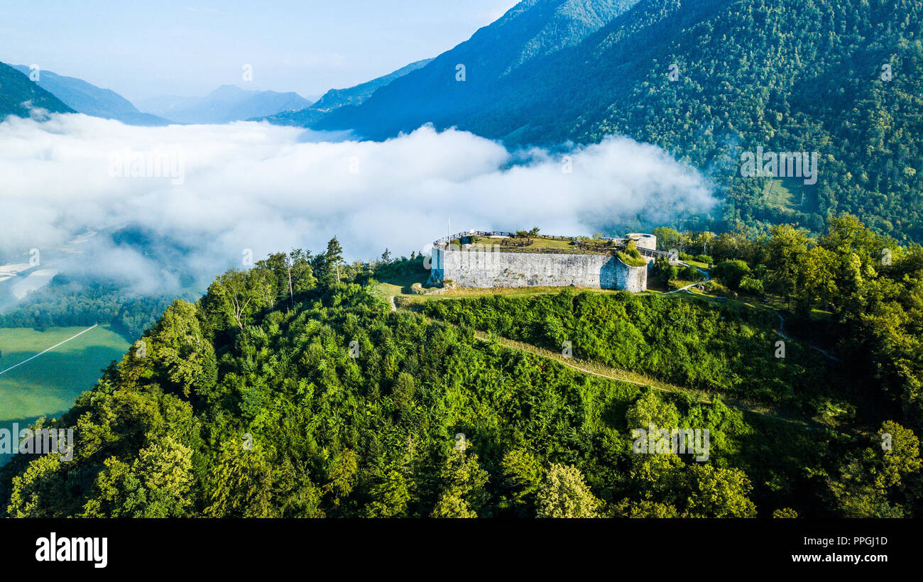 Tolmin Castle, or Castle on Kozlov Rob, above Tolmin, Slovenia Stock ...