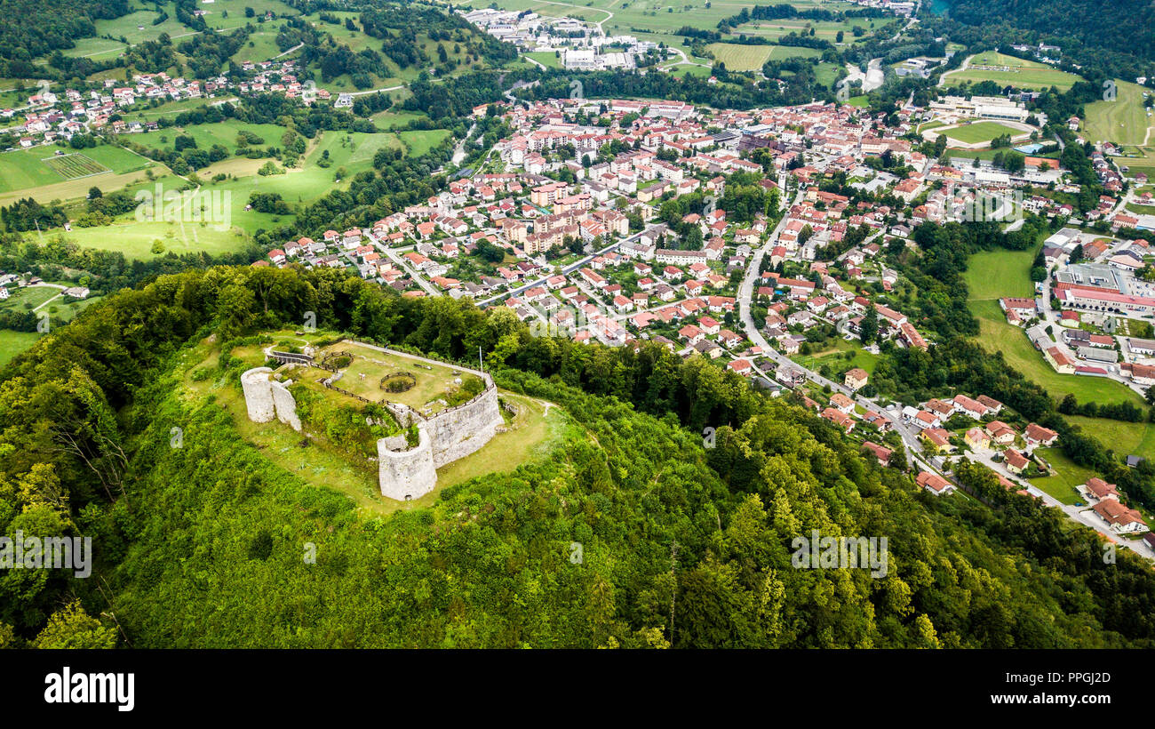 Tolmin Castle, or Castle on Kozlov Rob, above Tolmin, Slovenia Stock ...