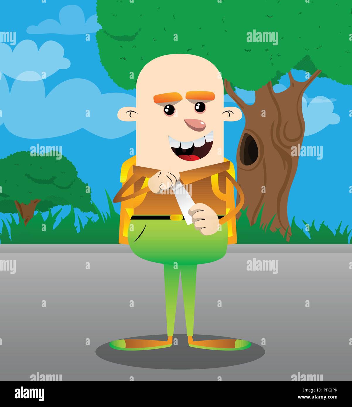 Schoolboy opening a blank tube of paste. Vector cartoon character ...