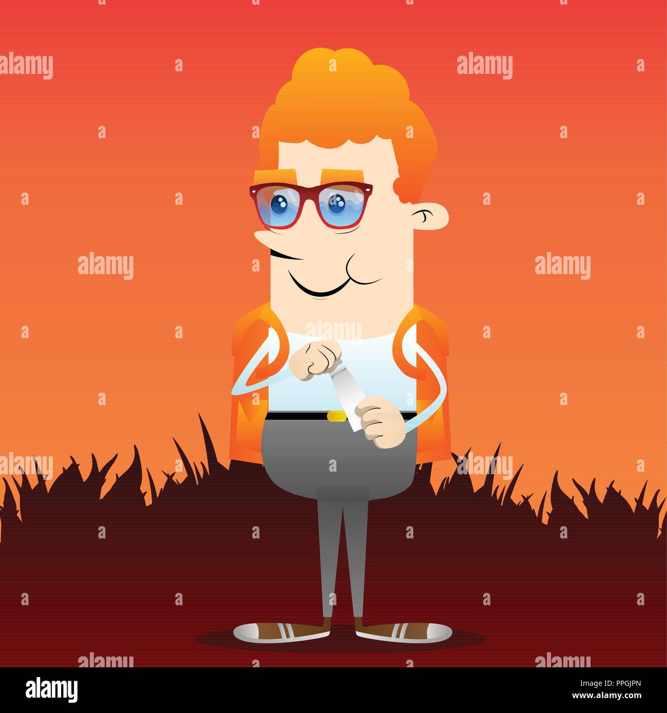 Schoolboy opening a blank tube of paste. Vector cartoon character ...