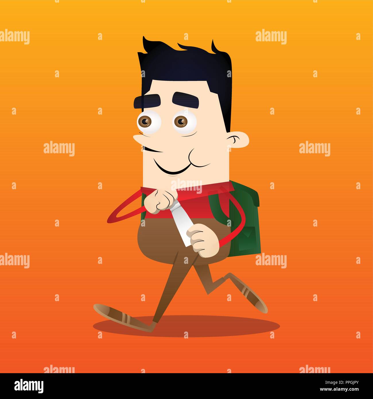 Schoolboy opening a blank tube of paste. Vector cartoon character ...