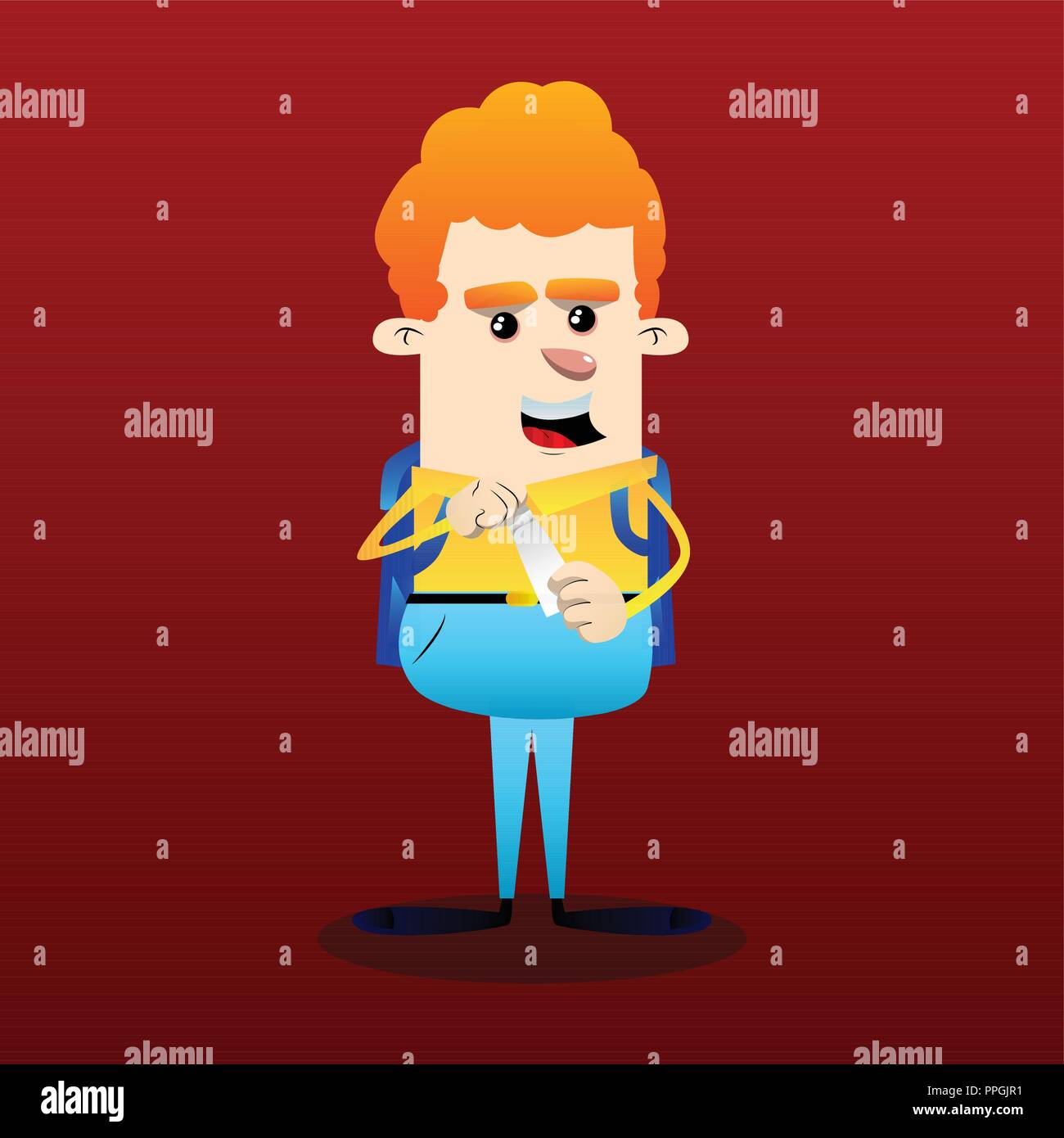 Schoolboy opening a blank tube of paste. Vector cartoon character ...