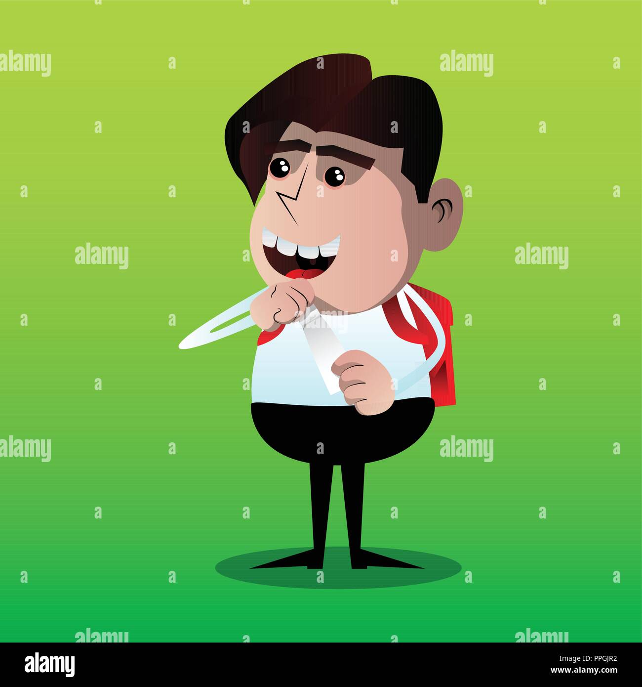 Schoolboy opening a blank tube of paste. Vector cartoon character ...