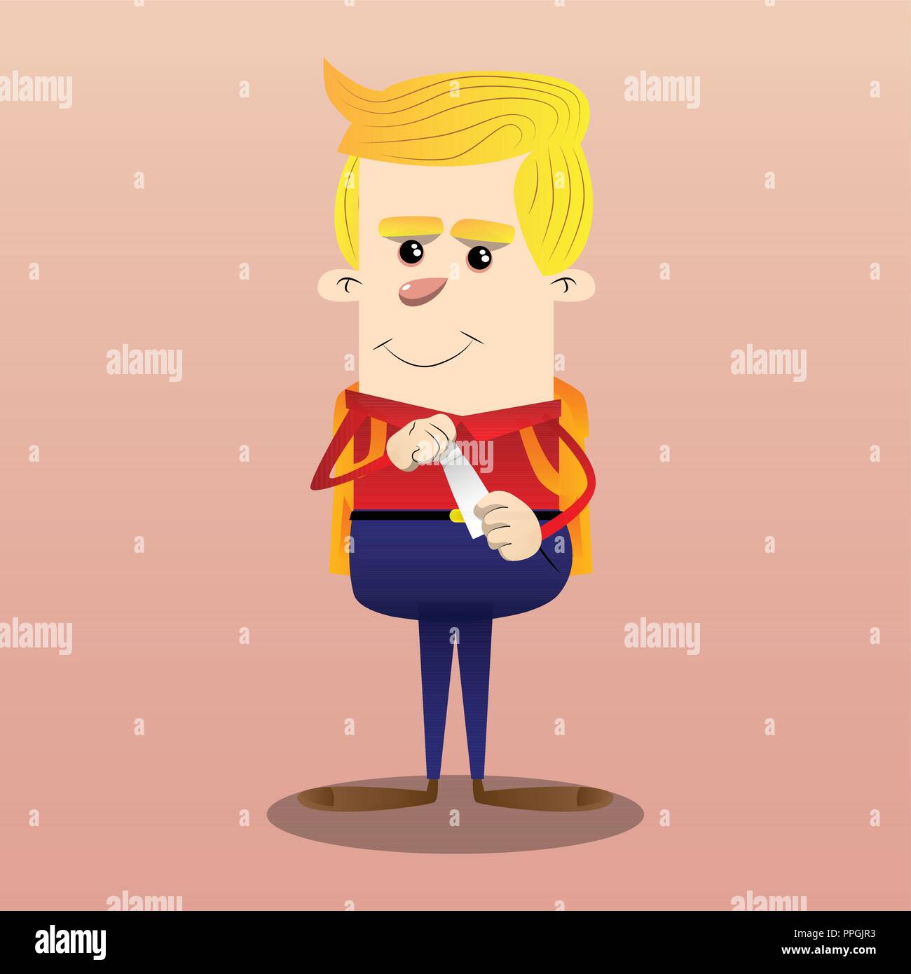 Schoolboy opening a blank tube of paste. Vector cartoon character ...