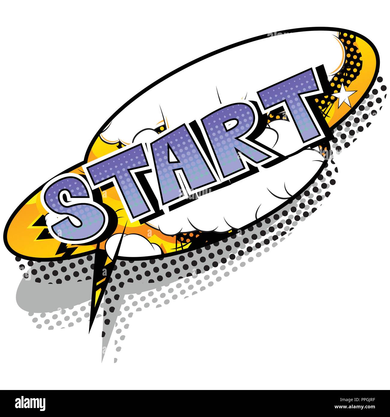 Start - Comic book style phrase on abstract background Stock Vector ...