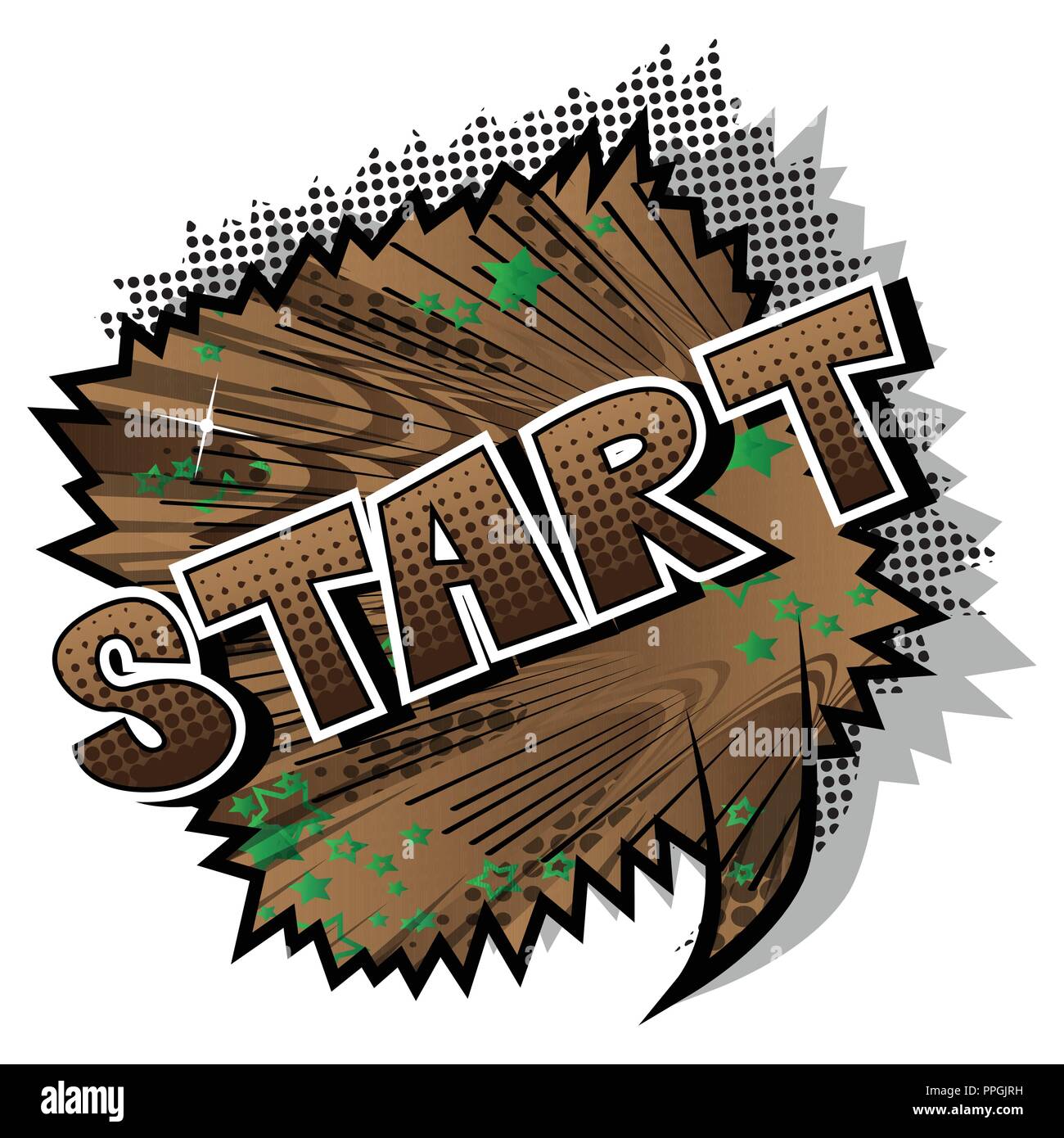 Start - Comic book style phrase on abstract background Stock Vector ...