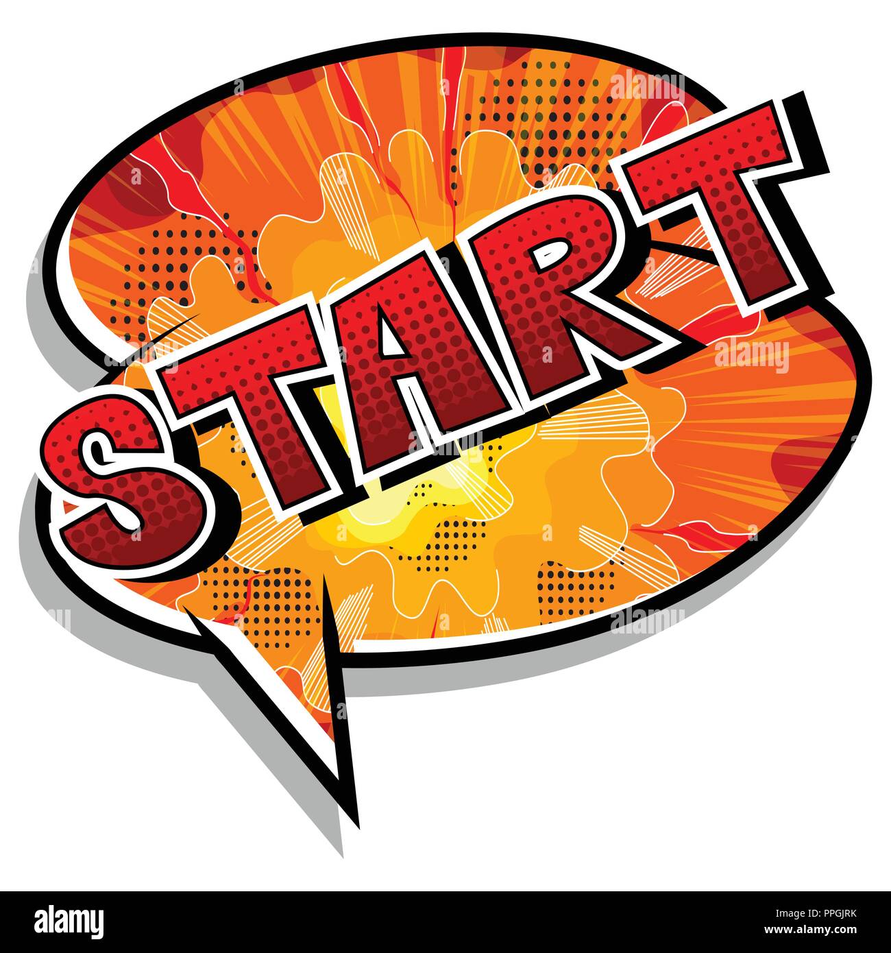 Start - Comic book style phrase on abstract background Stock Vector ...