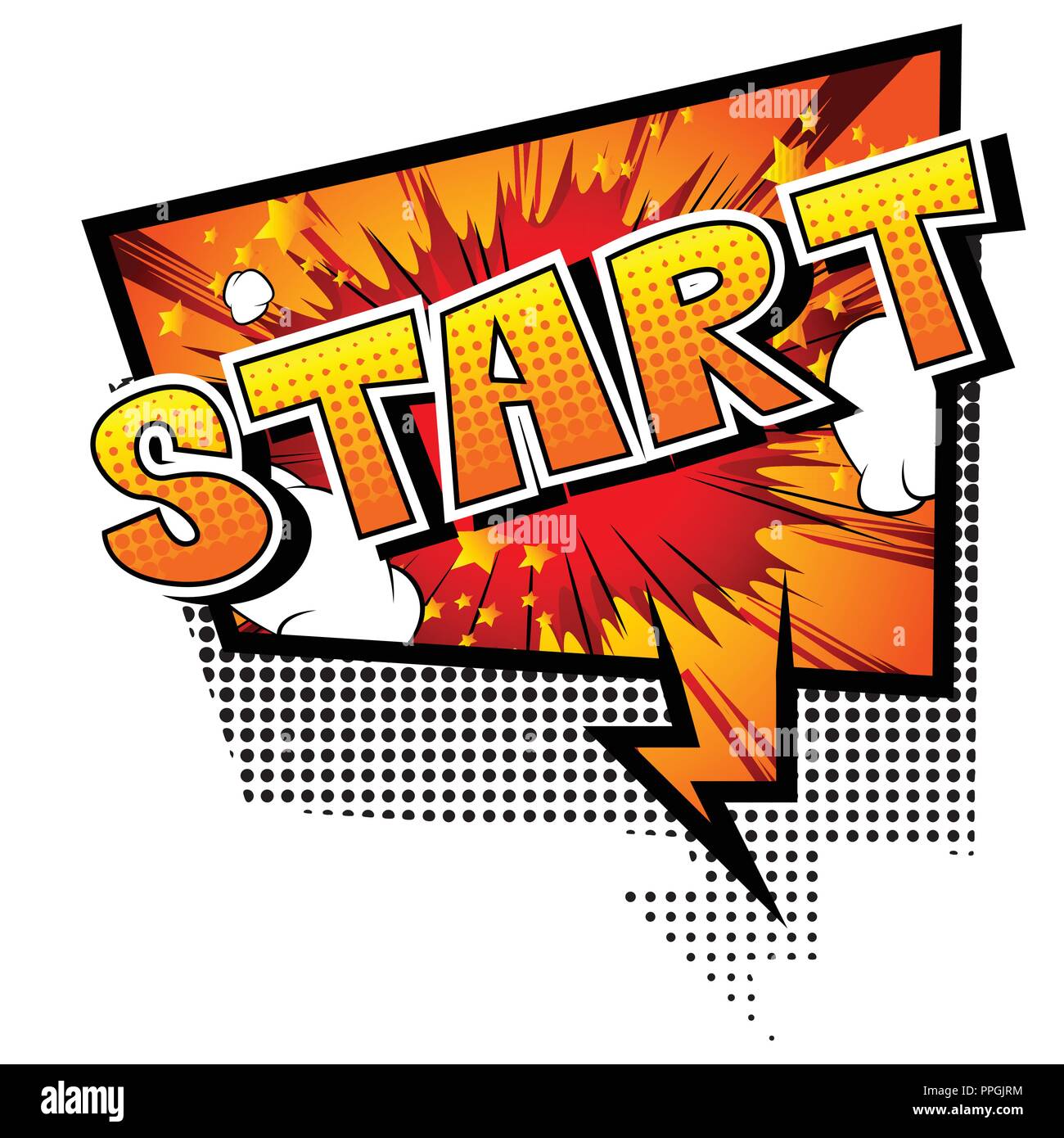 Start - Comic book style phrase on abstract background Stock Vector ...