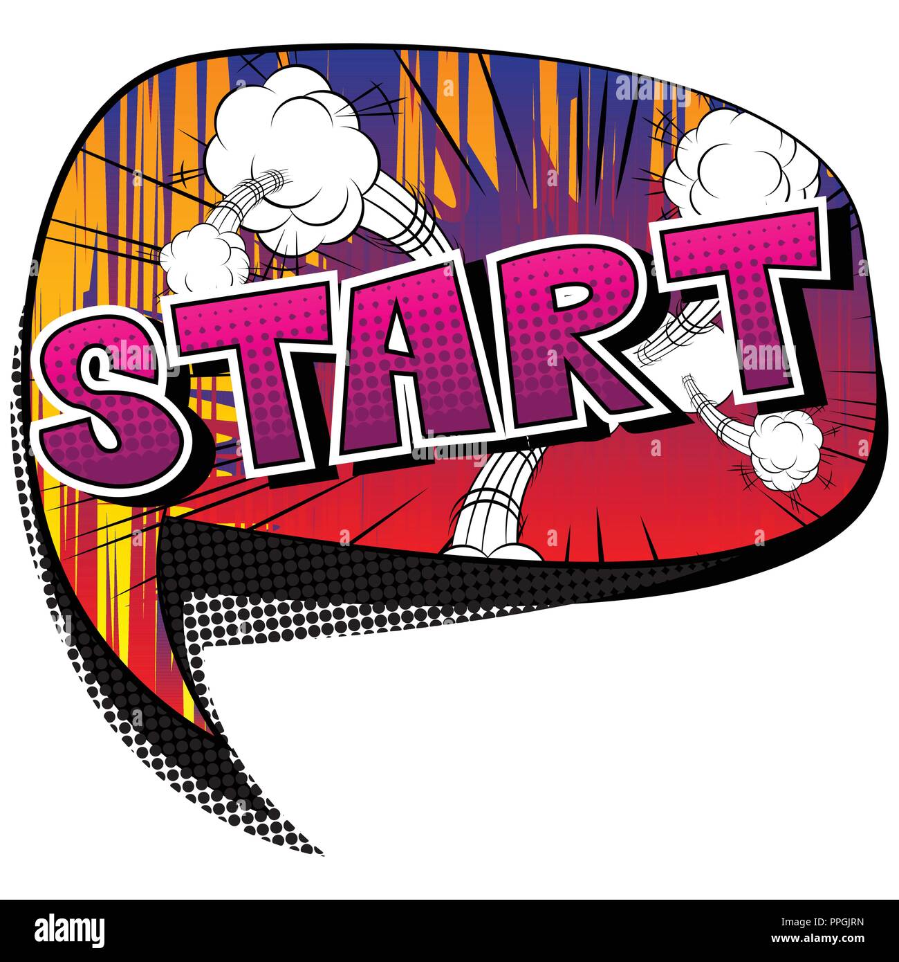 Start - Comic book style phrase on abstract background Stock Vector ...