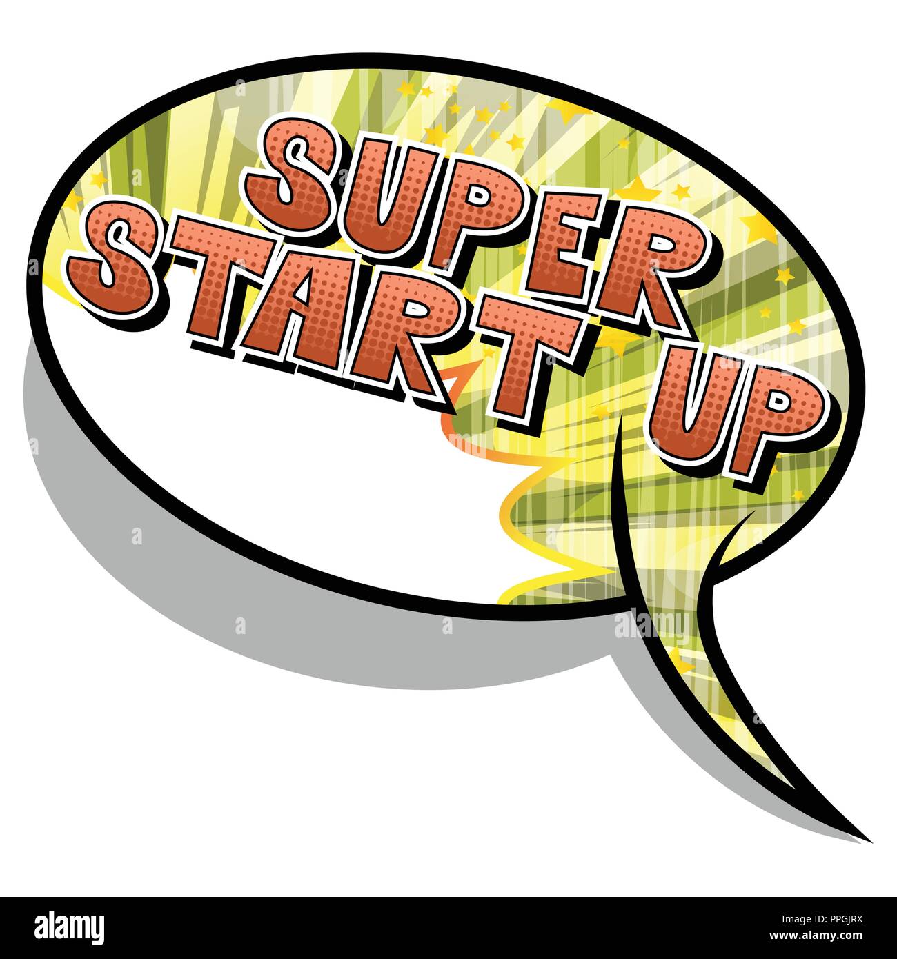 Super Start Up - Comic book style phrase on abstract background Stock ...