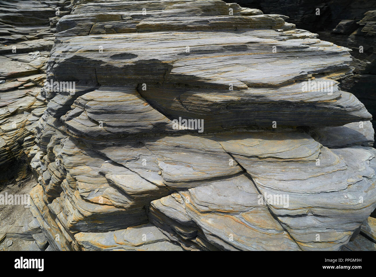 Slate stone texture in Playa las catedrales Ribadeo Galicia Spain Stock ...