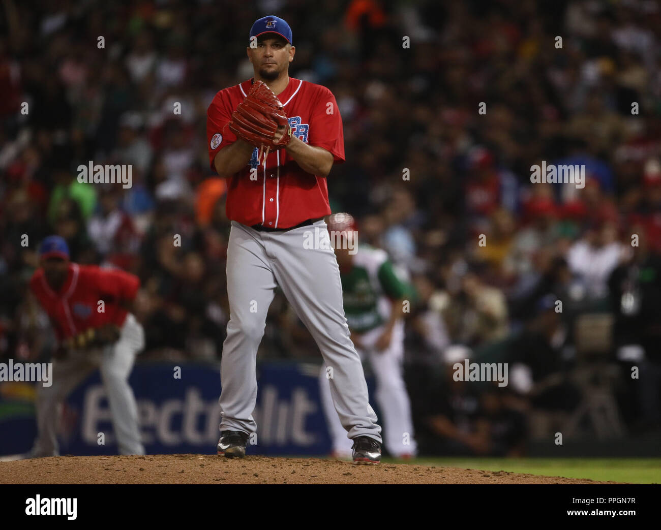 Opening ceremony and pyrotechnics show and lights in the new stadium of ...