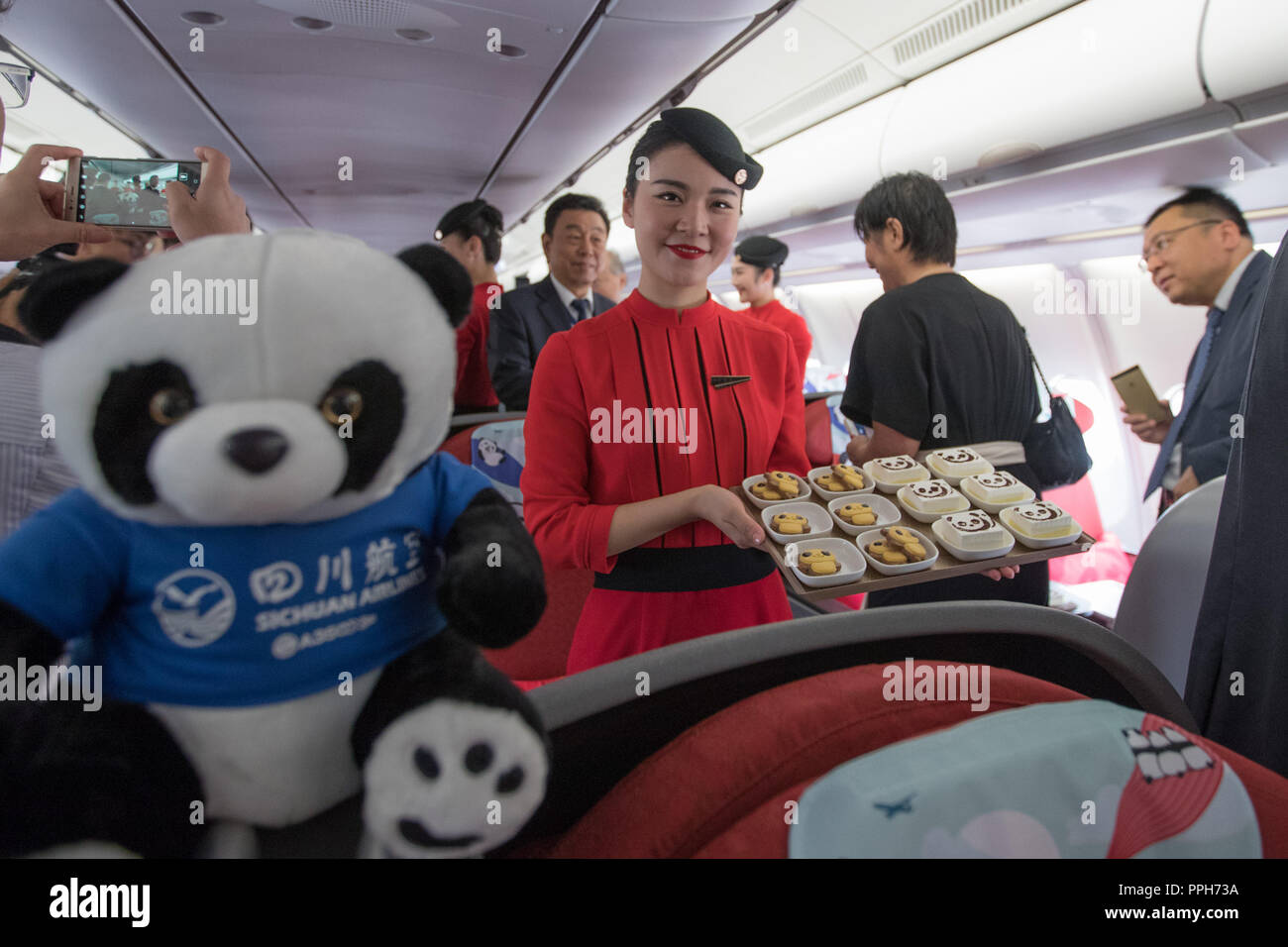 Tel Aviv, Israel. 26th Sep, 2018. Flight attendants display Panda ...