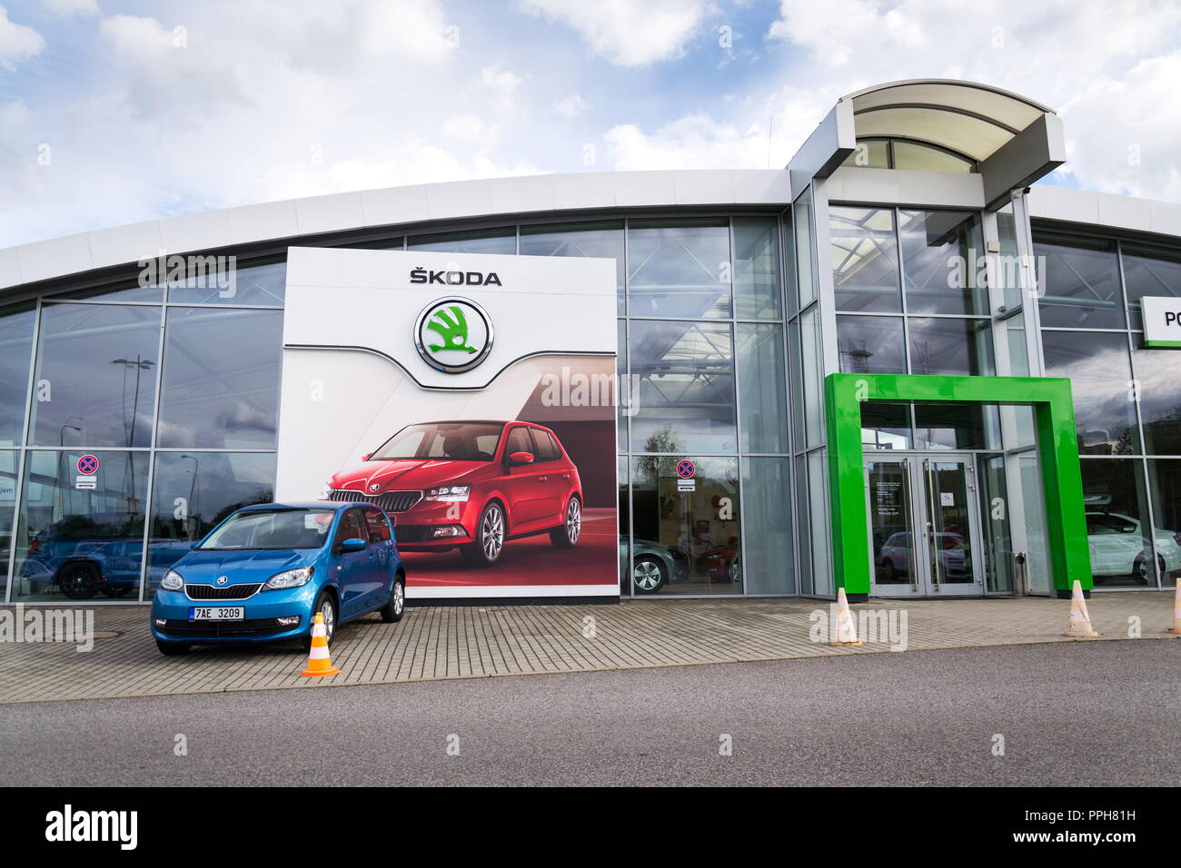 PRAGUE, CZECH REPUBLIC - SEPTEMBER 22 2018: Skoda Auto company logo on ...