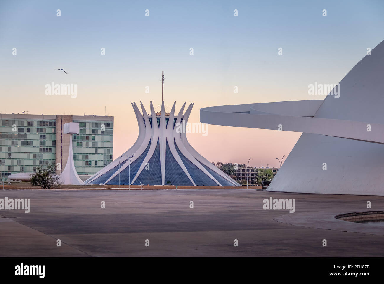 Brasilia Cathedral and National Museum at sunset - Brasilia, Brazil ...