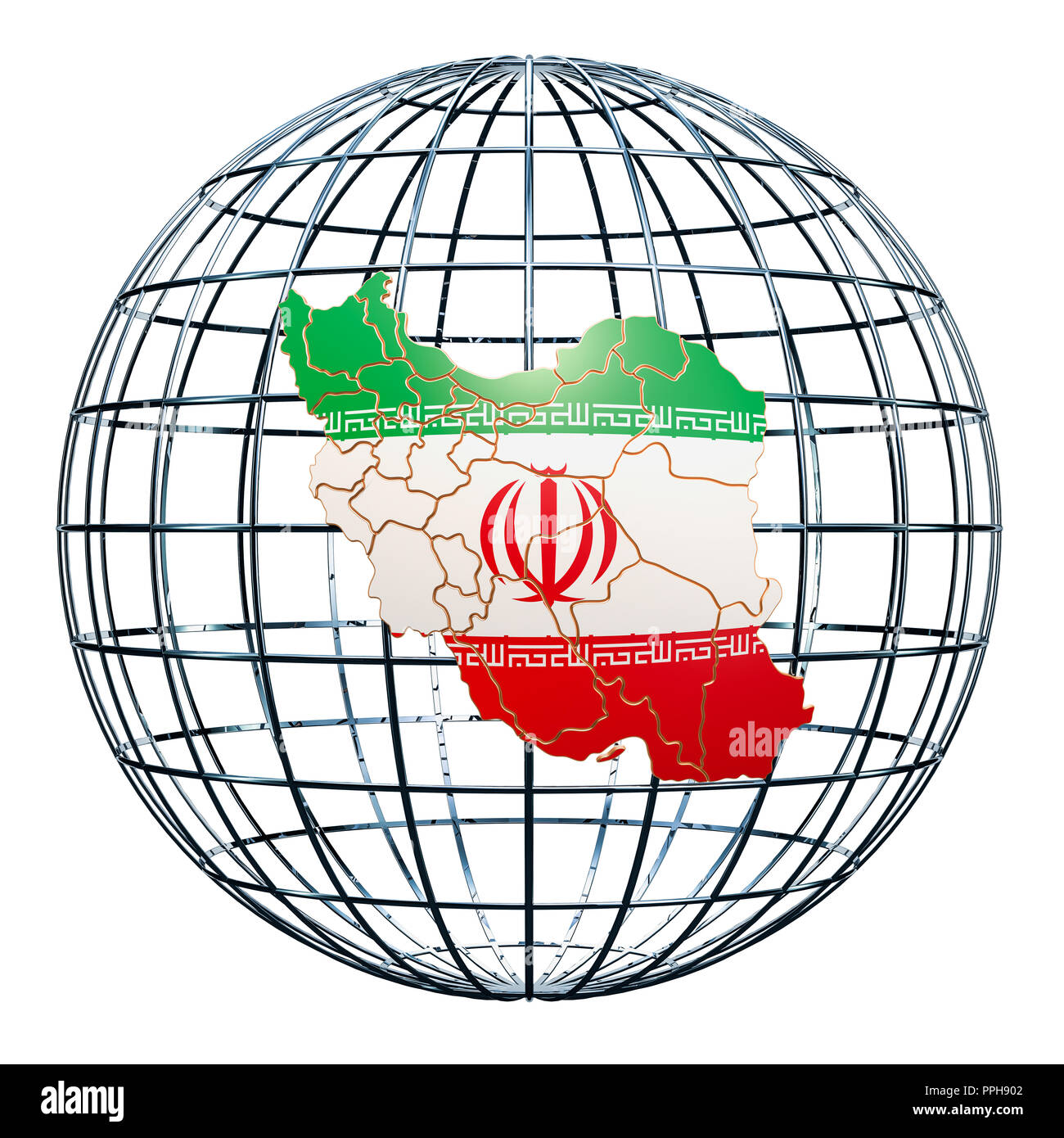 Iranian map on the Earth Globe. 3D rendering isolated on white ...