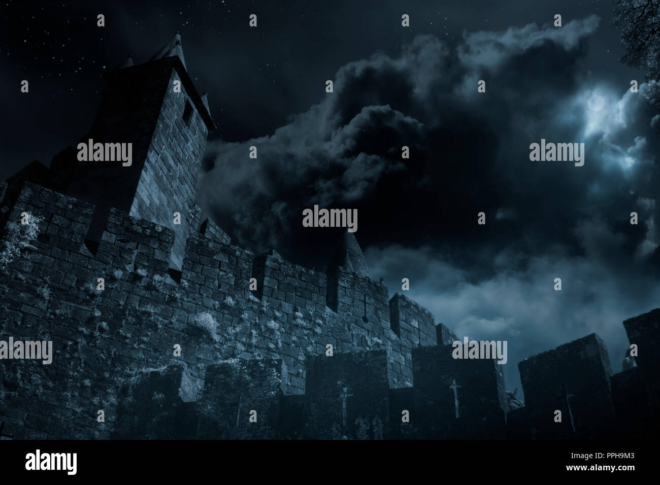 Medieval Castle Night Moon High Resolution Stock Photography and Images ...
