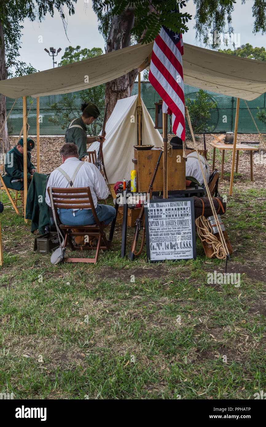 Actors at a American civil war encampment part of a reenactment in ...