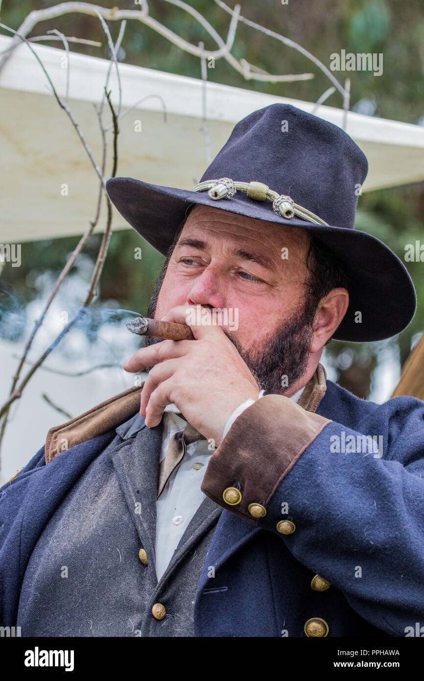 Ulysses S. Grant played by an actor at a American Civil War reenactment ...