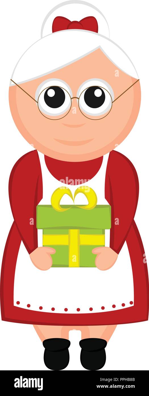 Christmas Mrs. Claus character holding a present Stock Vector Image ...