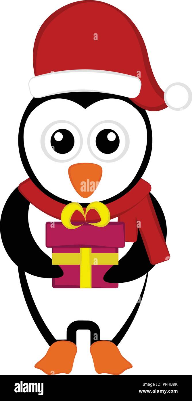 Christmas penguin character holding a present Stock Vector Image & Art ...