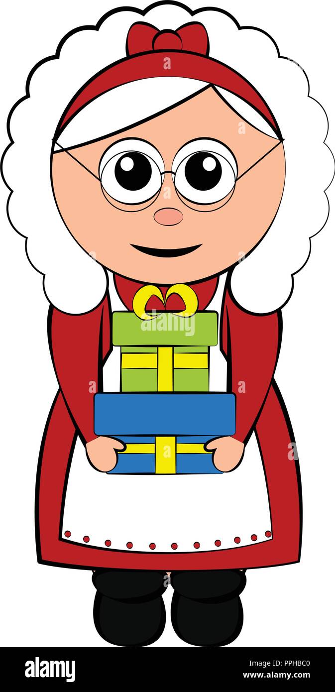 Christmas Mrs. Claus character holding a present Stock Vector Image ...