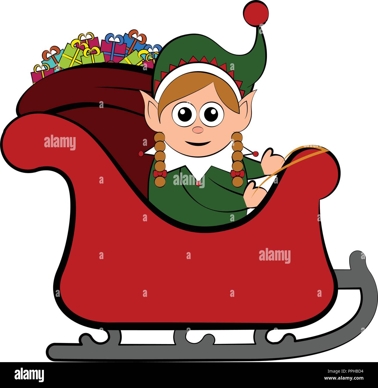 Cute elf on a christmas sledge Stock Vector Image & Art - Alamy