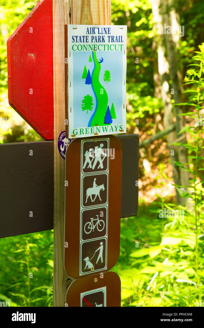 Trail sign, Air Line State Park Trail, Connecticut Stock Photo - Alamy