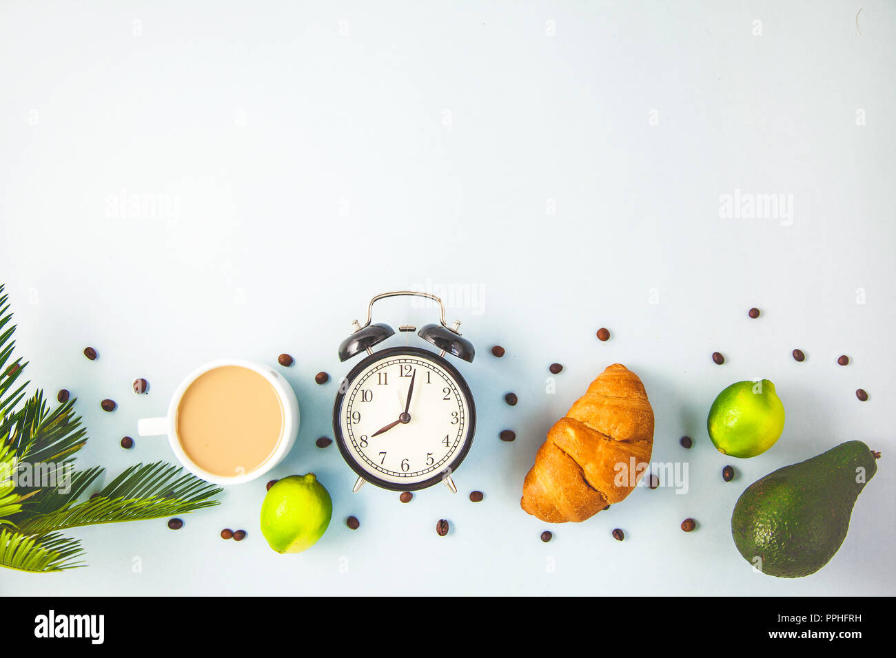 morning breakfast ,coffee in a white cup Croissant Avocado Awakening ...